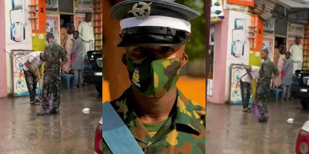 (Video) Man Forced to Mop Mall in Heavy Rain for Wearing Military ...